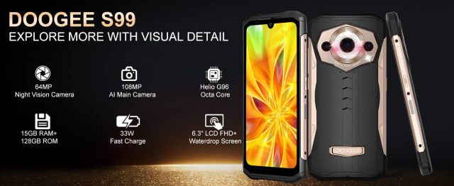DOOGEE S99 Smartphone 8GB 128GB 108MP AI Camera Mobile Phone 64MP Night Vision 6000mAh 6.3 Inch ...