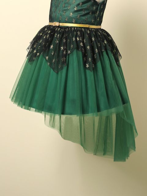 Girls Star Pattern Mesh Overlay Belted Party Dress | Lynks Shop