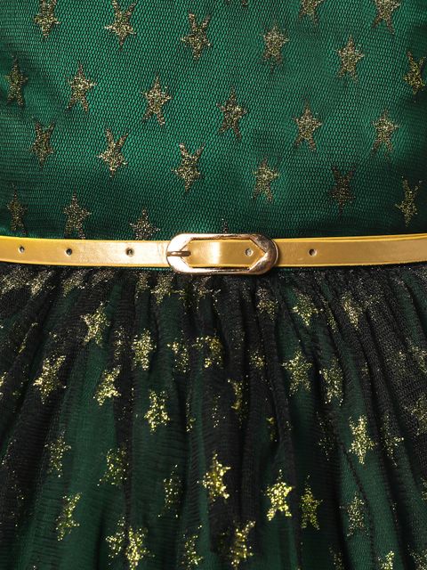 Girls Star Pattern Mesh Overlay Belted Party Dress | Lynks Shop