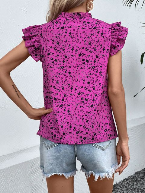 Ditsy Floral Print Tie Neck Ruffle Trim Blouse Lynks Shop